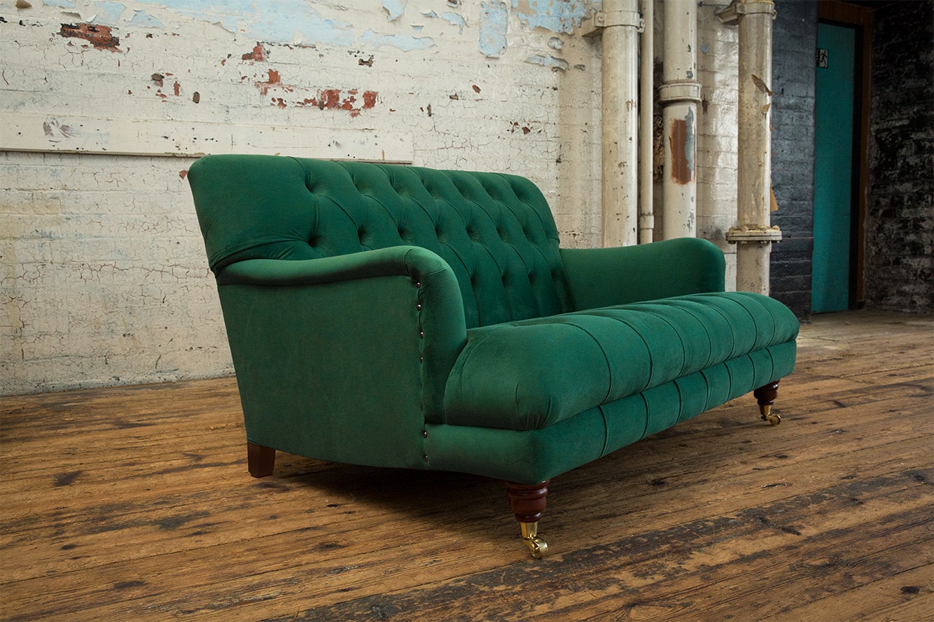 Handmade 2 Seater Emerald Green Velvet Fabric Chesterfield Sofa Etsy
