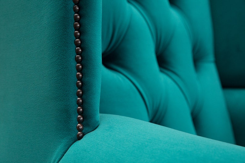 British Handmade Turquoise Blue Velvet Chesterfield High Back Wing ...