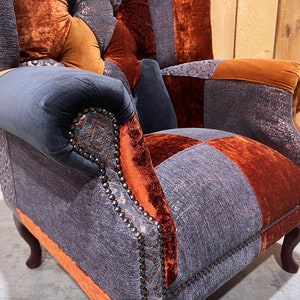 Unique Orange & Grey Patterned Velvet Patchwork Chesterfield High Back ...