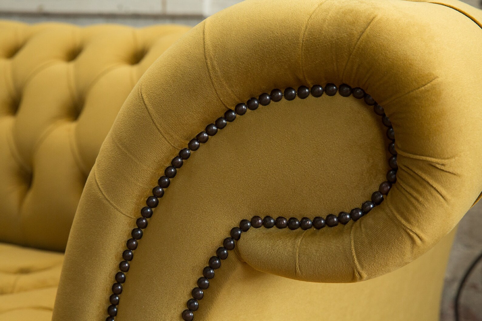 3 Seater Mustard Velvet Fabric Chesterfield Sofa, British Handmade ...