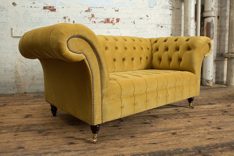 British Handmade 2 Seater Mustard Velvet Fabric Chesterfield Sofa - Etsy UK
