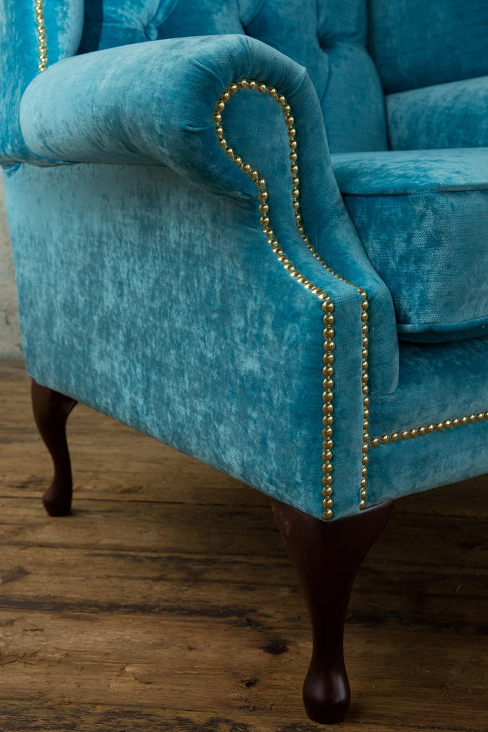 British Handmade Bright Turquoise Blue Velvet Chesterfield High Back ...