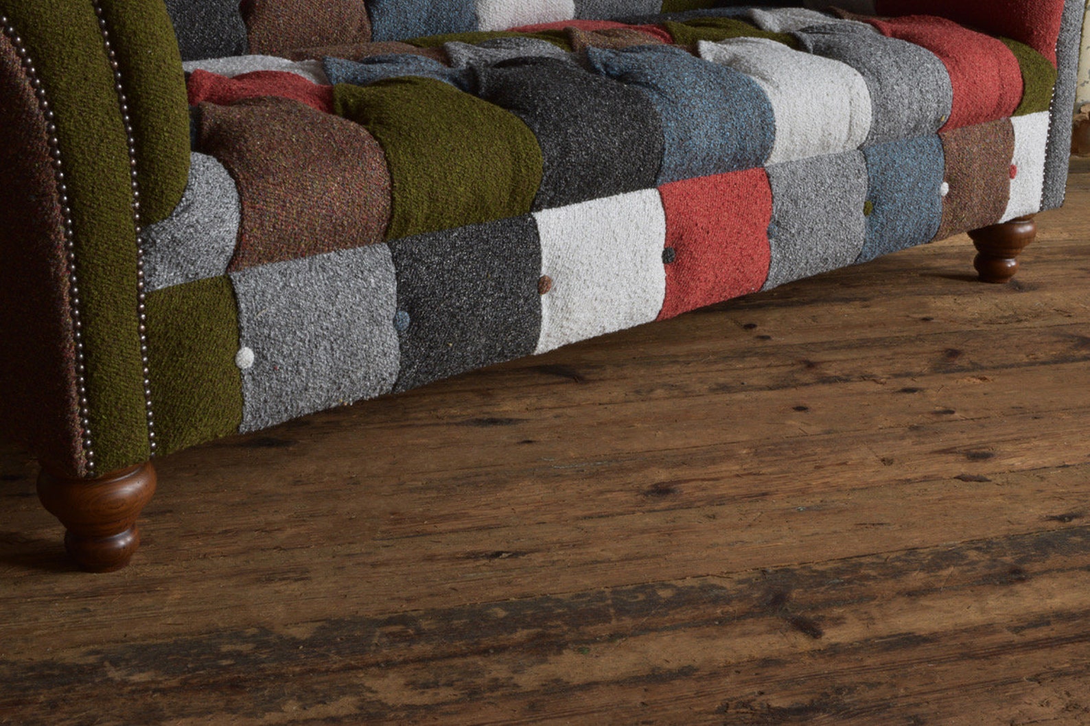 3 Seater Multi Coloured Bouclé Fabric Chesterfield Sofa, Unique British ...