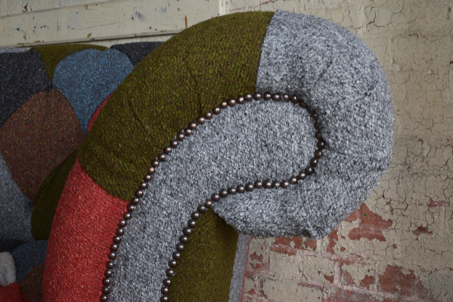 3 Seater Multi Coloured Bouclé Fabric Chesterfield Sofa, Unique British ...