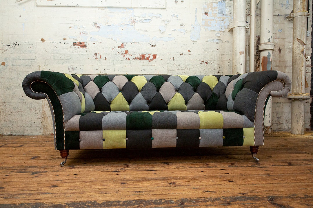Unique British Handmade 3 Seater Patchwork Chesterfield Sofa ...