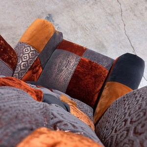 Unique Orange & Grey Patterned Velvet Patchwork Chesterfield High Back ...