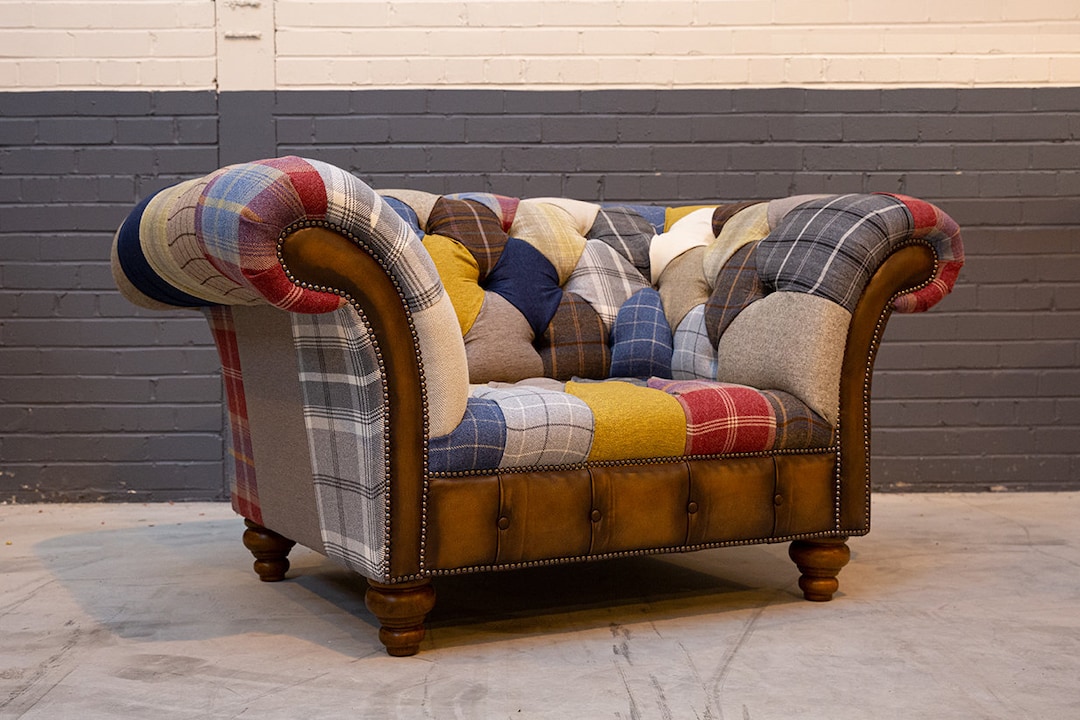 Unique British Handmade 1.5 Seater Patchwork Chesterfield Snuggle Sofa ...