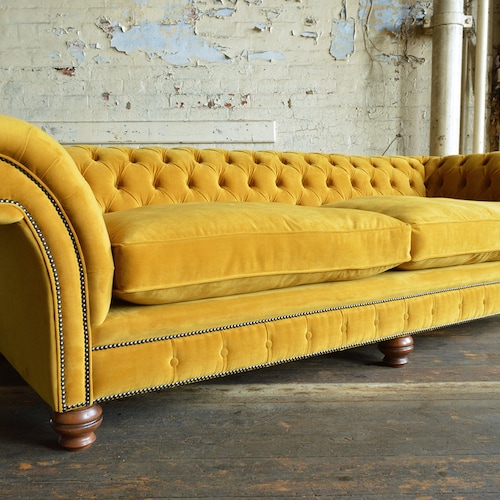 British Handmade 3 Seater Mustard Velvet Fabric Chesterfield - Etsy