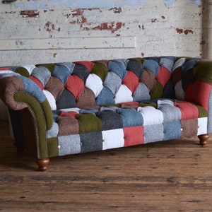 3 Seater Multi Coloured Bouclé Fabric Chesterfield Sofa, Unique British ...