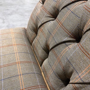 3 Seater Spruce beige Tweed Chesterfield Sofa, Distressed Brown Leather ...