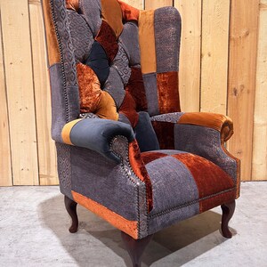 Unique Orange & Grey Patterned Velvet Patchwork Chesterfield High Back ...