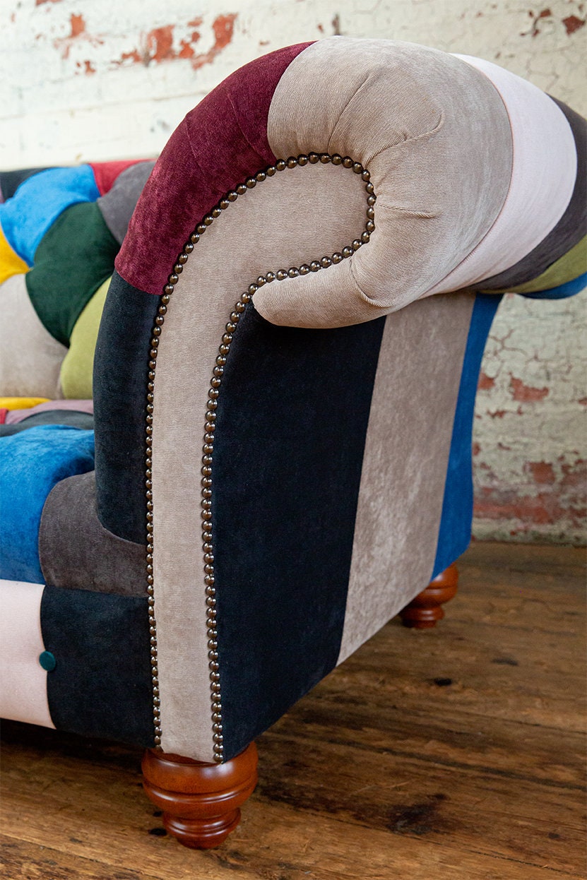 2 Seater Multicoloured Patchwork Velvet Chesterfield Sofa - Etsy UK