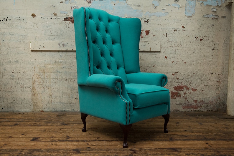 British Handmade Turquoise Blue Velvet Chesterfield High Back - Etsy UK
