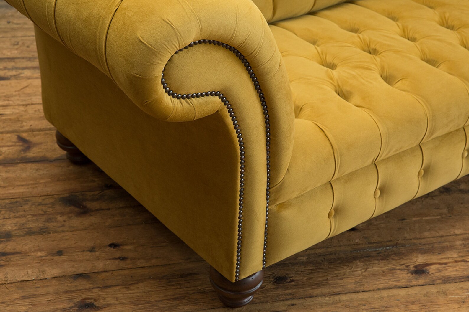 3 Seater Mustard Velvet Fabric Chesterfield Sofa, British Handmade ...