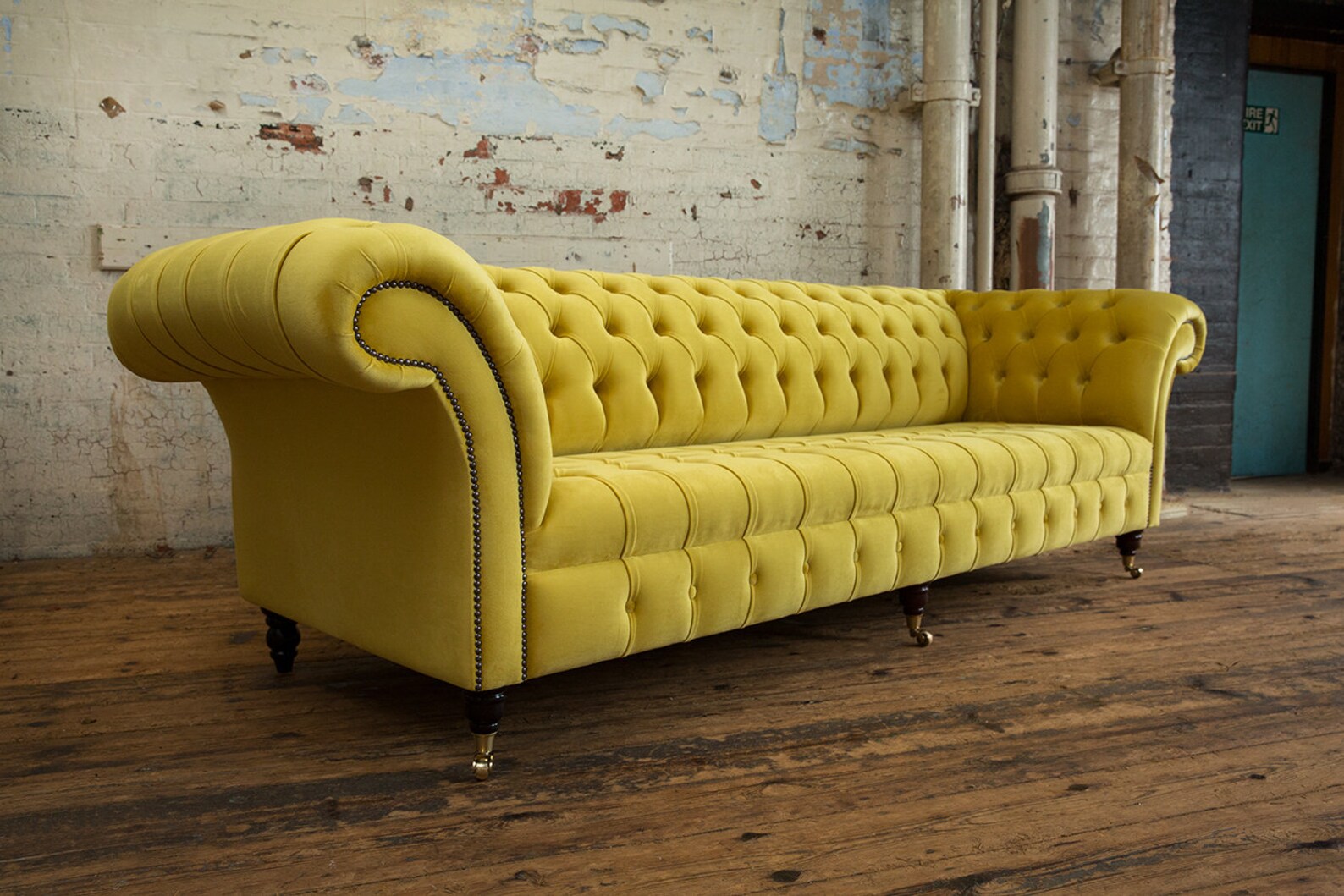 4 Seater Yellow Velvet Fabric Chesterfield Sofa British - Etsy UK