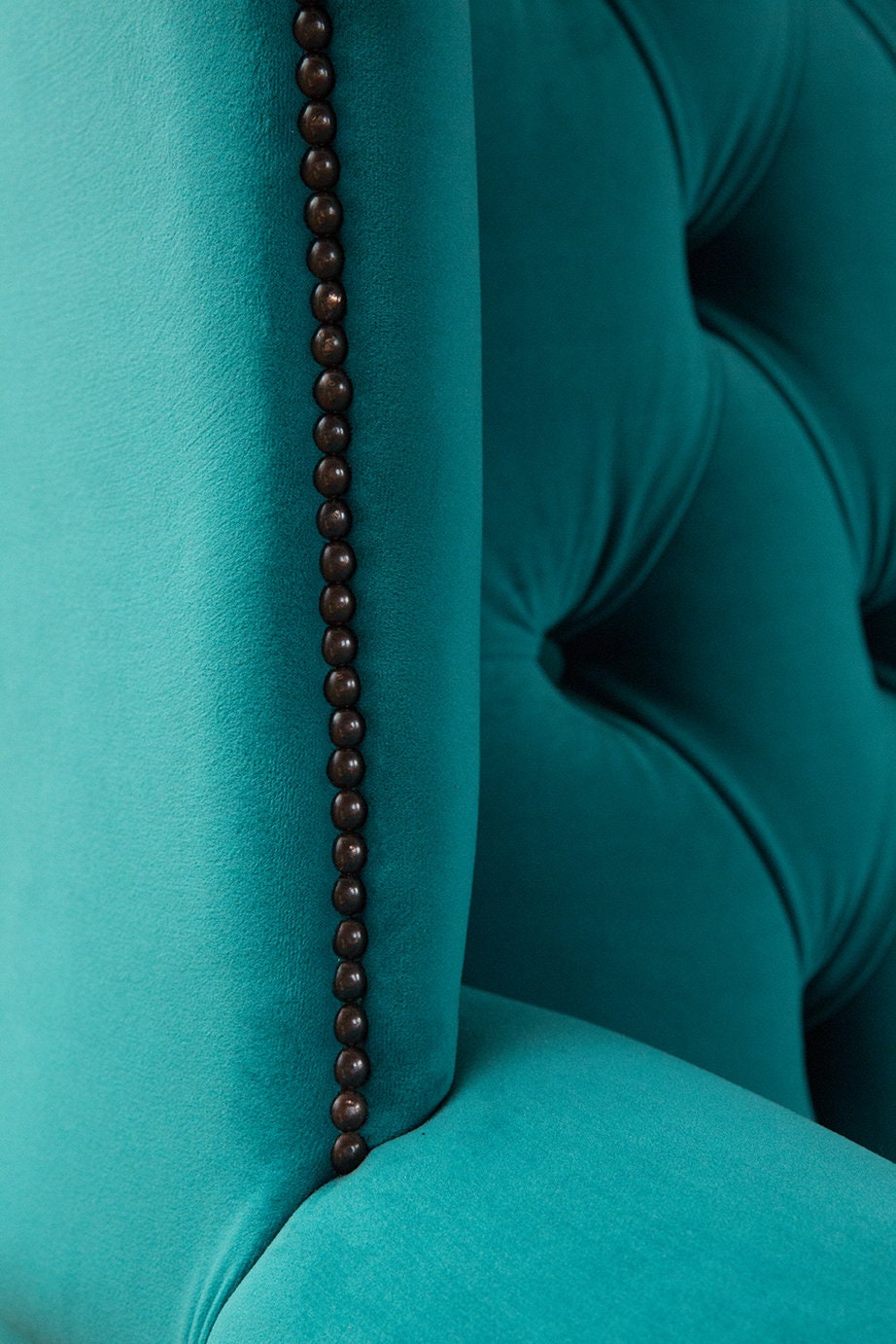 British Handmade Turquoise Blue Velvet Chesterfield High Back Wing ...