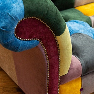 2 Seater Multicoloured Patchwork Velvet Chesterfield Sofa, Unique ...