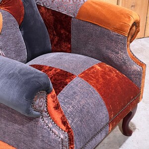 Unique Orange & Grey Patterned Velvet Patchwork Chesterfield High Back ...
