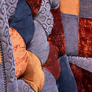 Unique Orange & Grey Patterned Velvet Patchwork Chesterfield High Back ...