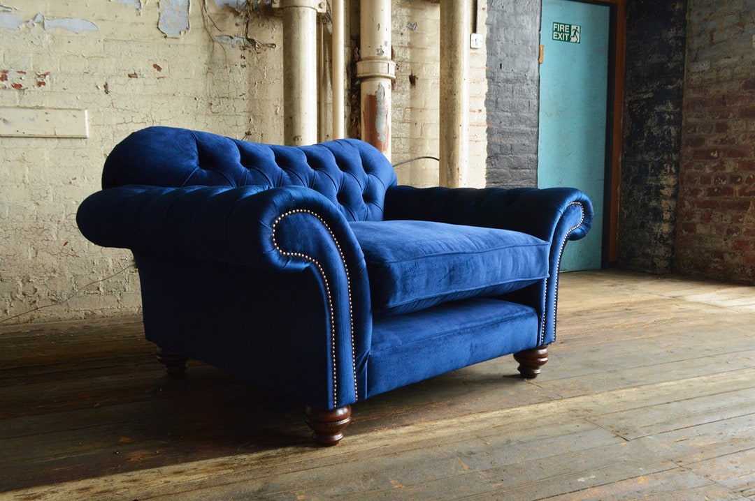 Plush Navy Velvet Chesterfield Snuggle Chair, Loveseat, British ...