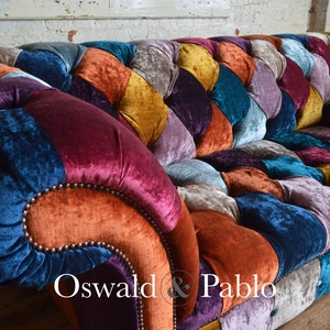 Unique British Handmade 3 Seater Bright Multicoloured Patchwork Velvet ...