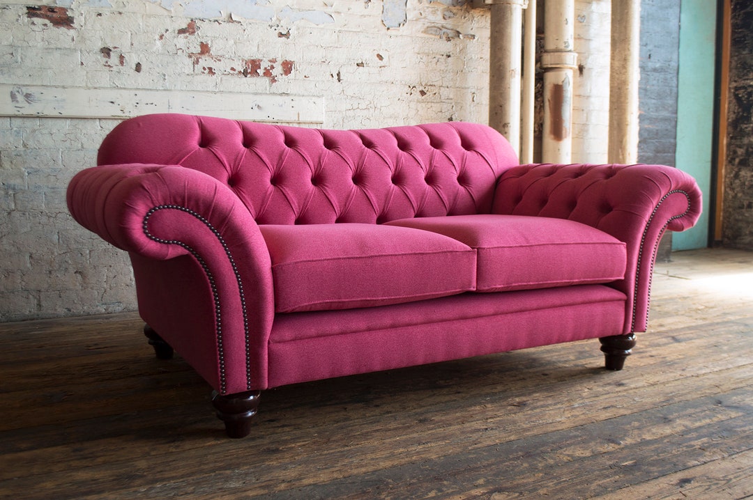 2 Seater Pink Wool Chesterfield Sofa, British Handmade - Etsy