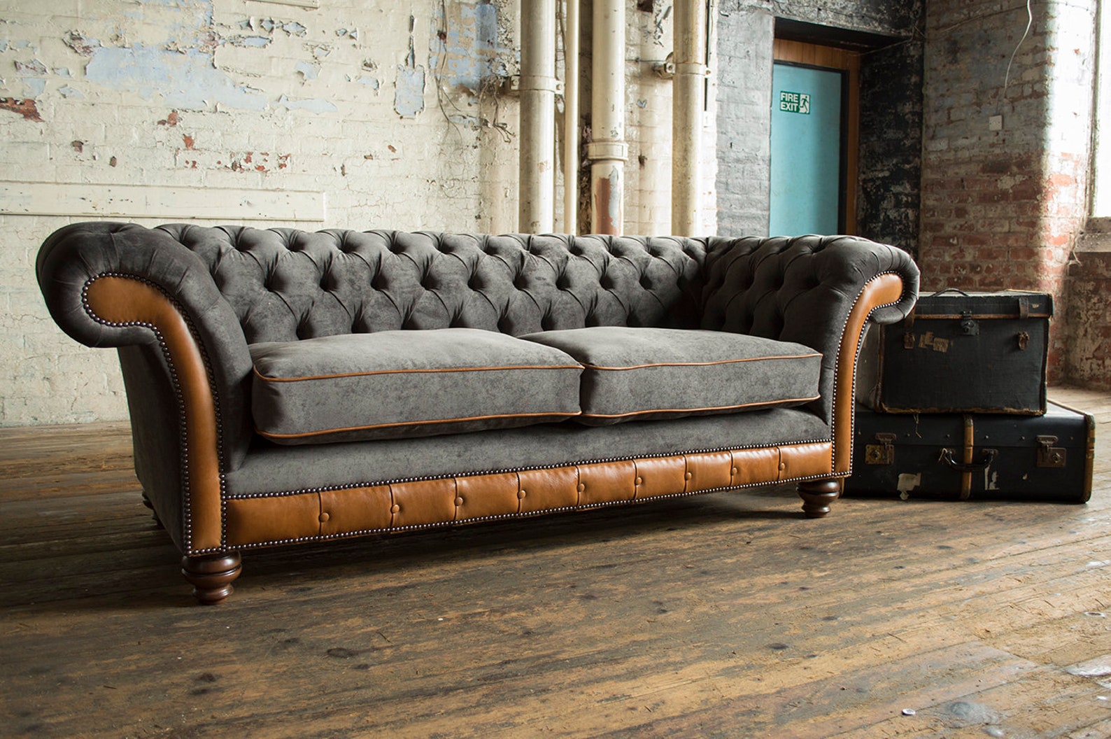 3 Seater Slate Grey Velvet Fabric Chesterfield Sofa Vintage - Etsy