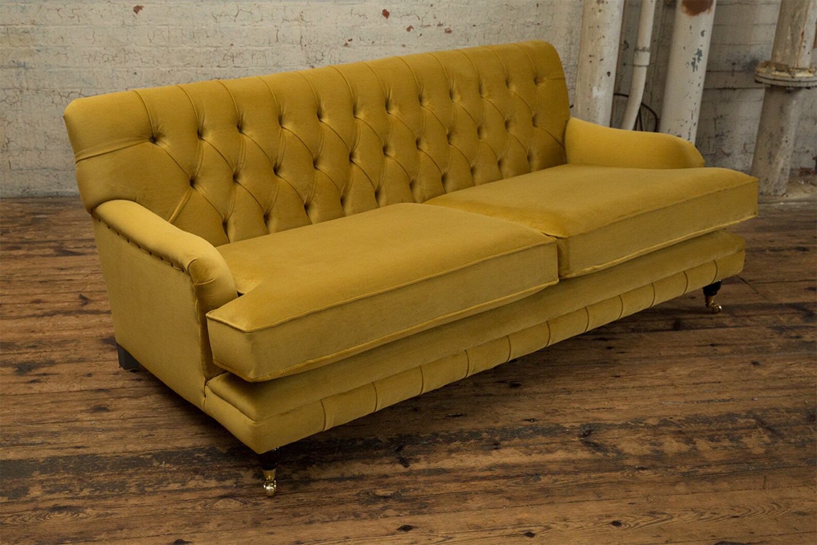Handmade Large Harvard 3 Seater Chesterfield Sofa - Mustard Gold House ...