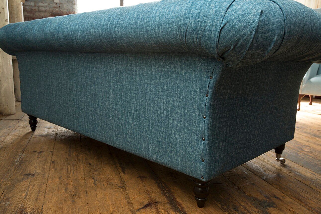 British Handmade Blue Distressed Velvet 3 Seater Chesterfield Sofa ...