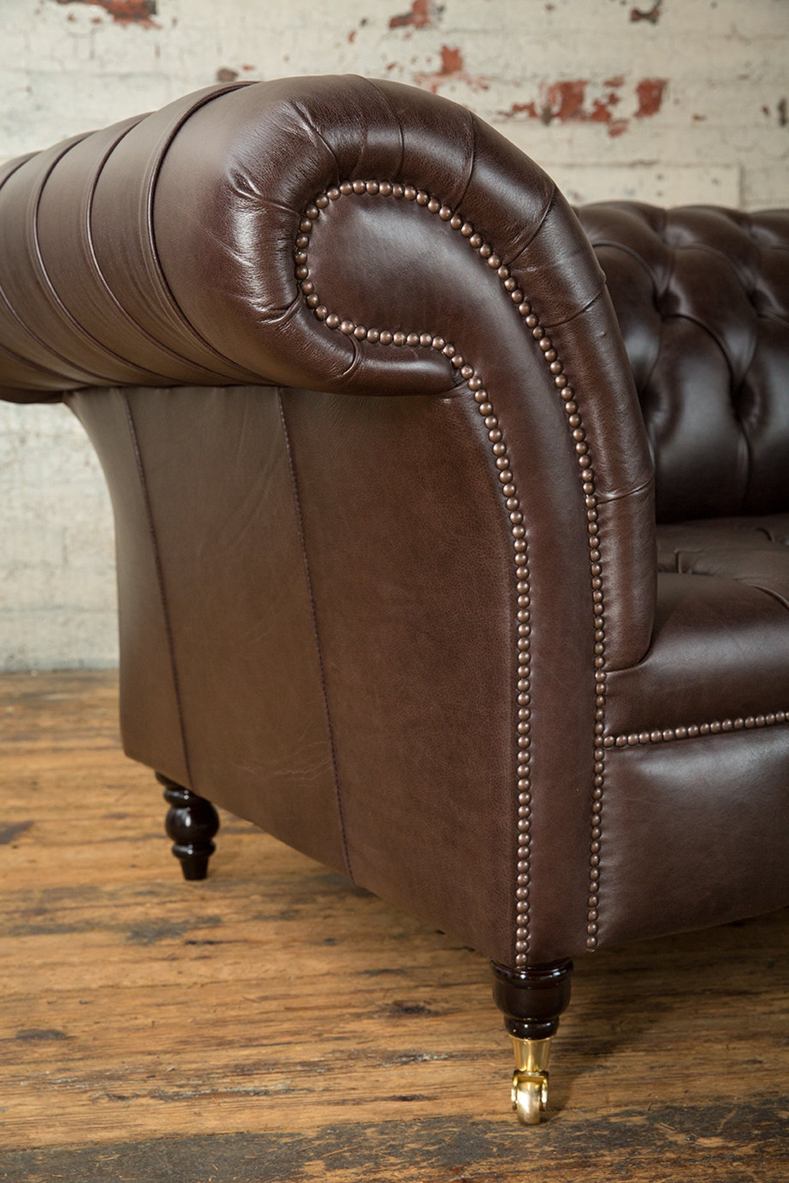 4 Seater Smoke Brown Leather Chesterfield Sofa British - Etsy