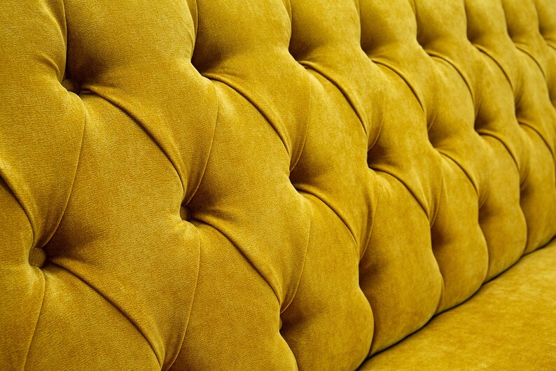 Handmade 4 Seater Mustard Velvet Fabric Chesterfield Sofa - Low Retro ...