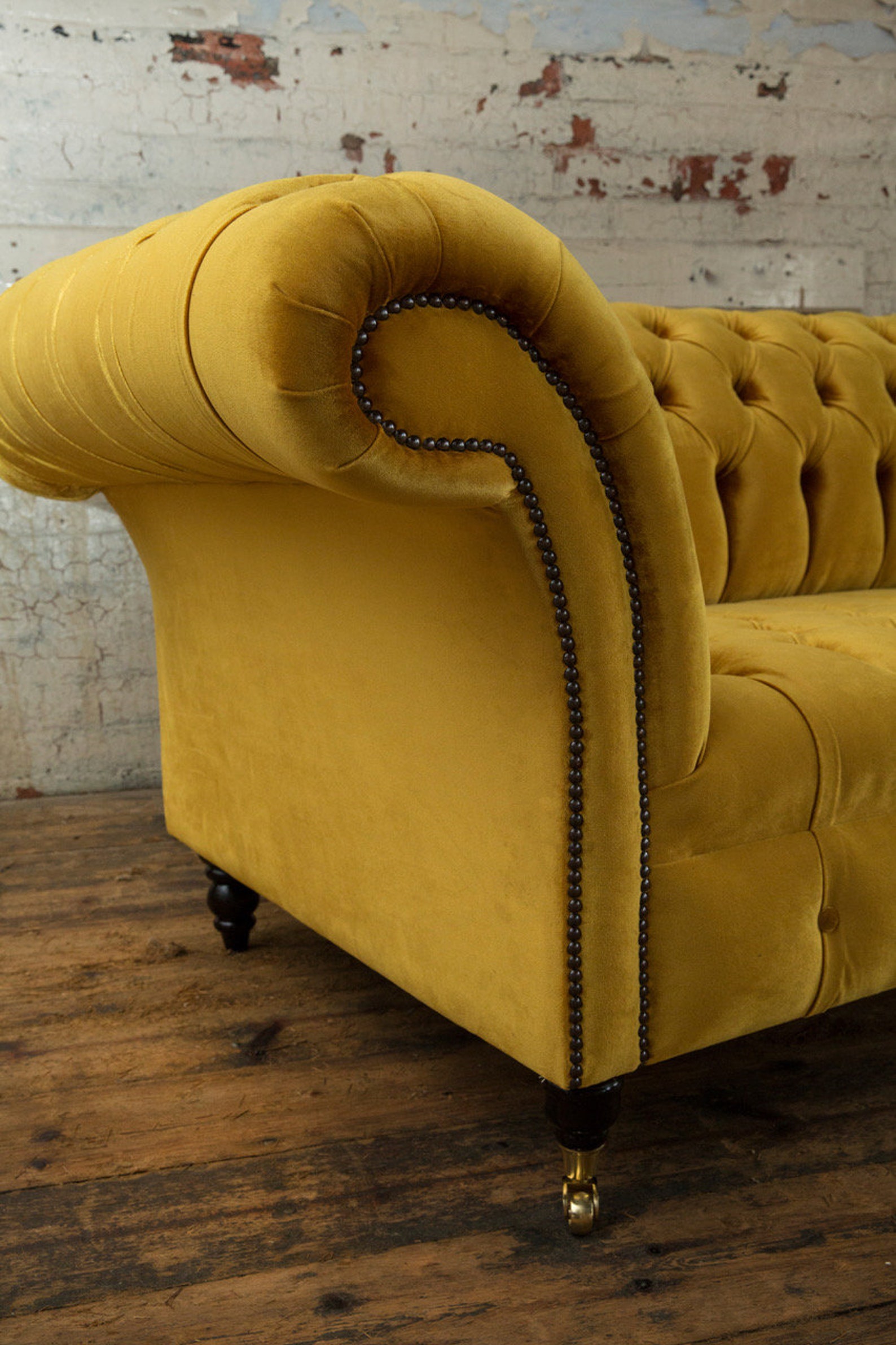 3 Seater Mustard Gold Velvet Fabric Chesterfield Sofa British - Etsy