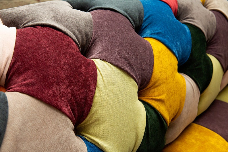 2 Seater Multicoloured Patchwork Velvet Chesterfield Sofa, Unique ...