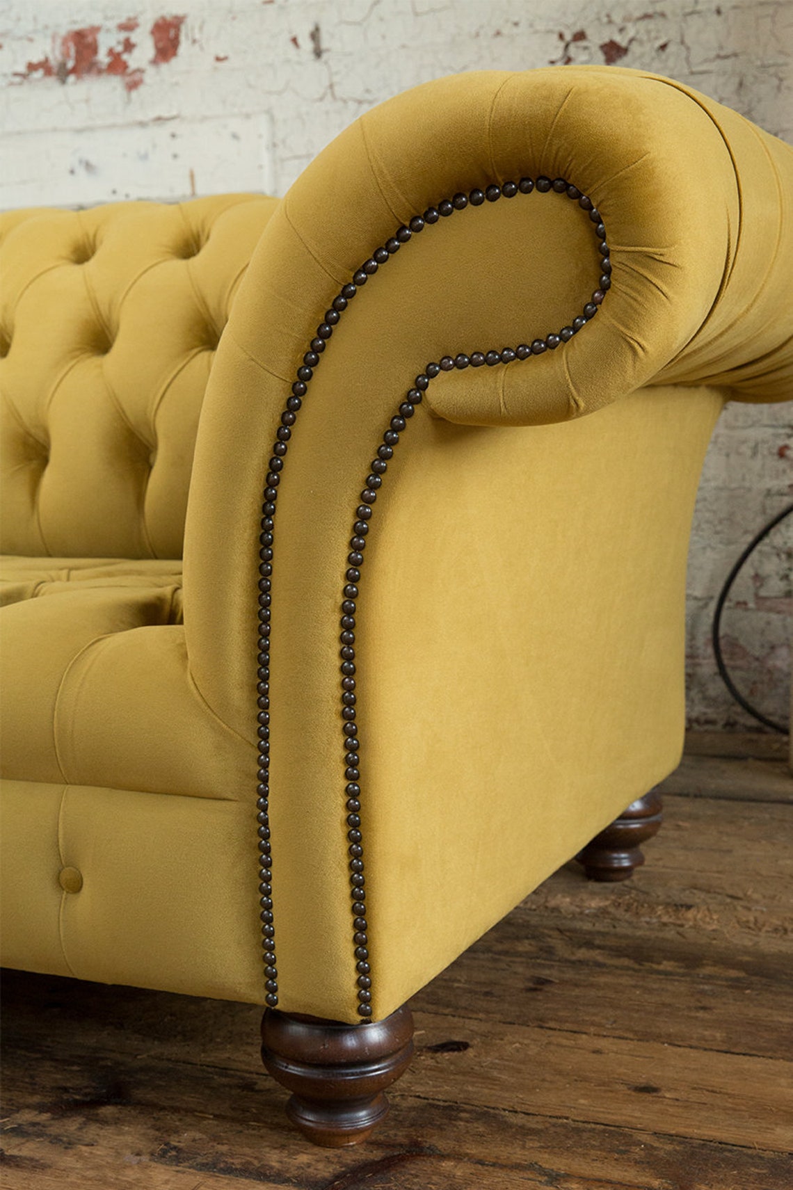3 Seater Mustard Velvet Fabric Chesterfield Sofa British - Etsy UK