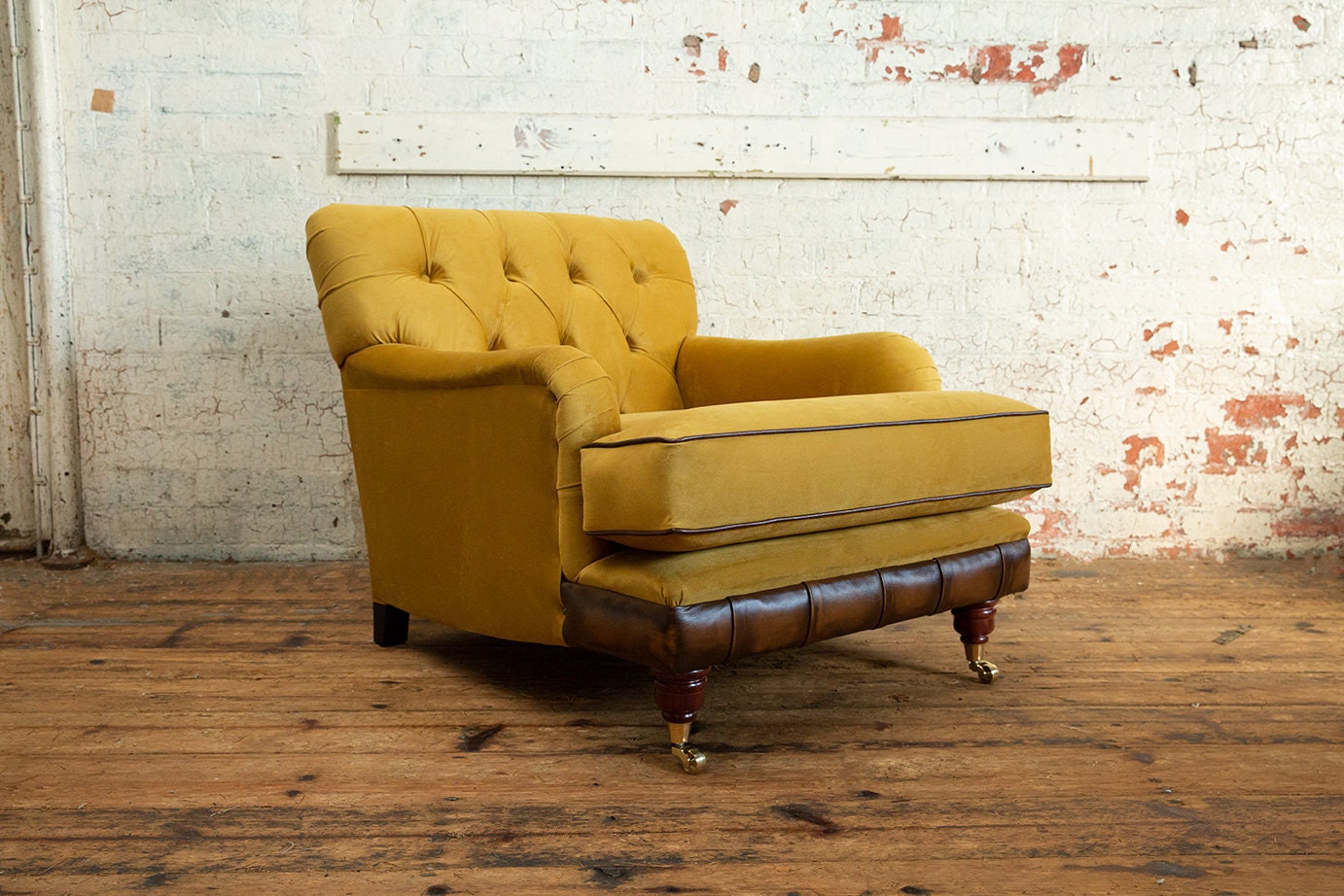British Handmade Mustard Velvet Chesterfield Armchair With - Etsy UK
