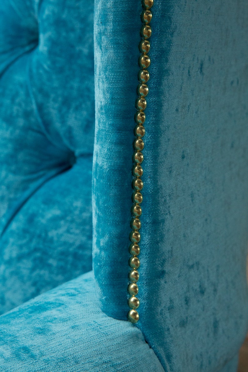 British Handmade Bright Turquoise Blue Velvet Chesterfield High Back ...