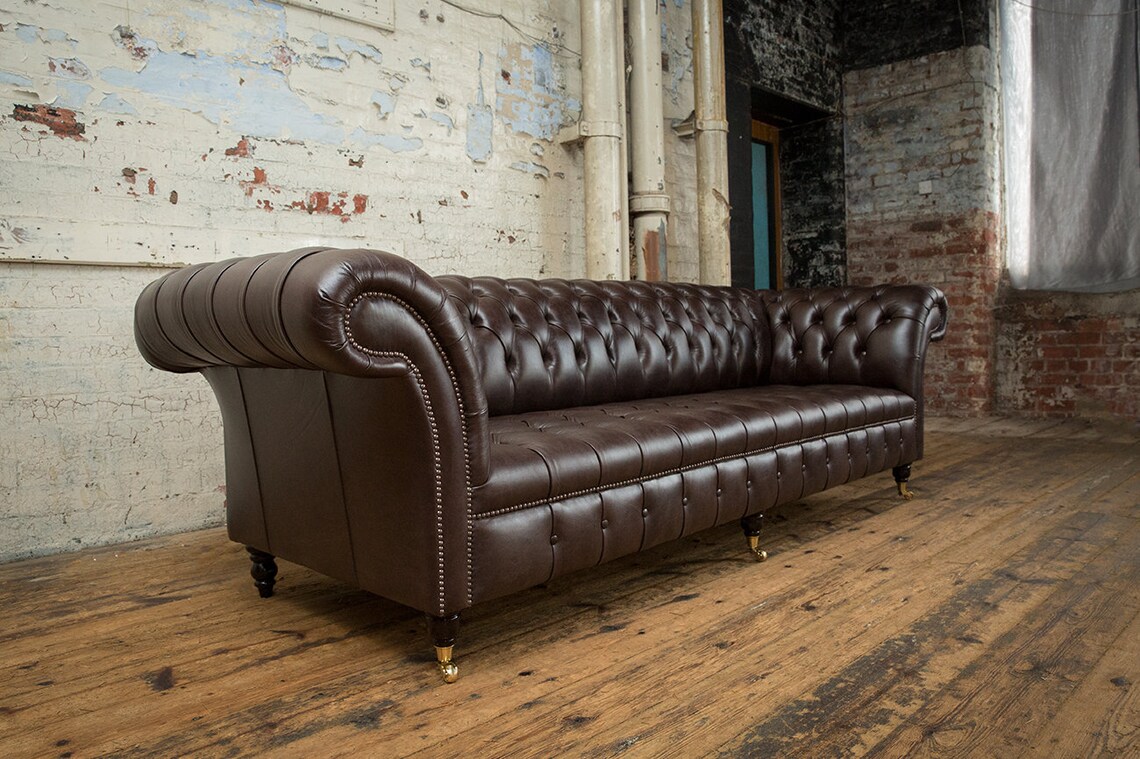 4 Seater Smoke Brown Leather Chesterfield Sofa British - Etsy
