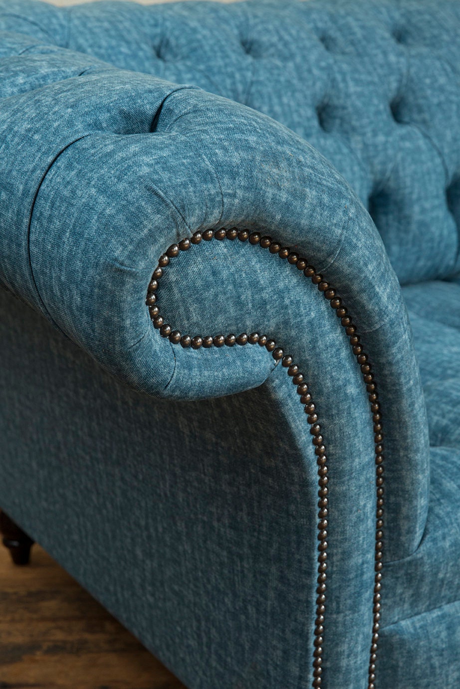 British Handmade Blue Distressed Velvet 3 Seater Chesterfield Sofa ...