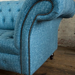 British Handmade Blue Distressed Velvet 3 Seater Chesterfield Sofa ...