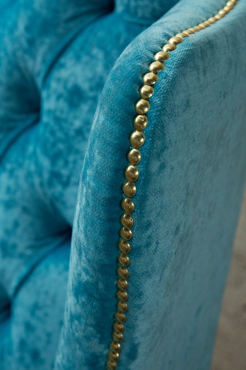 British Handmade Bright Turquoise Blue Velvet Chesterfield High Back ...