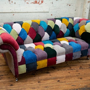 Unique British Handmade 3 Seater Patchwork Chesterfield Sofa ...