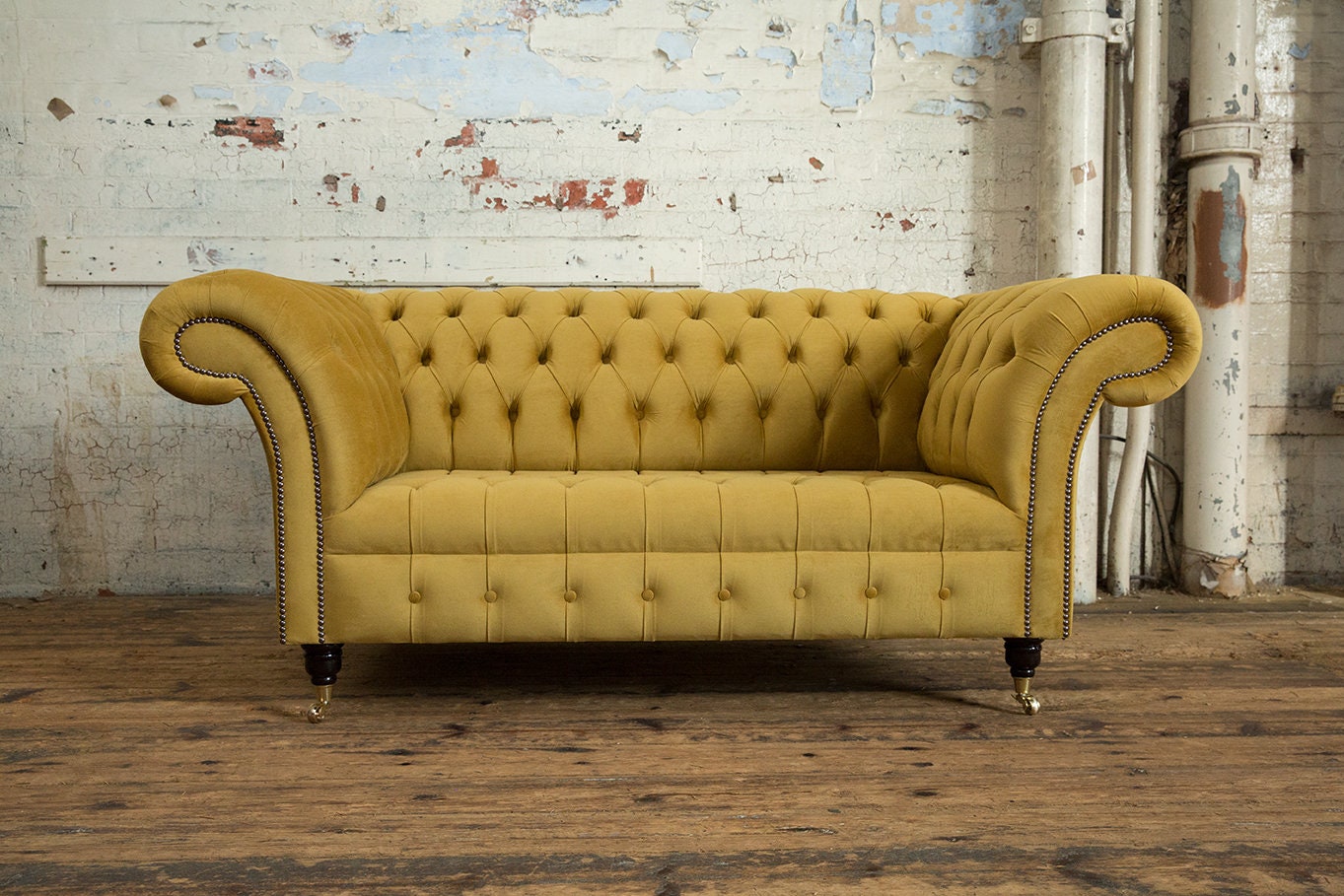 British Handmade 2 Seater Mustard Velvet Fabric Chesterfield Sofa - Etsy UK