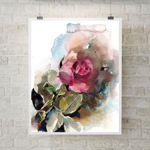 Rose Painting Flowers Art Print Pink Green Roses Floral - Etsy