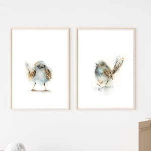 Little Birds Painting, Cute Birds Wall Art, Watercolor Bird Prints, Set ...