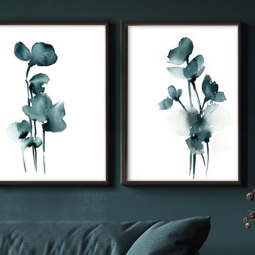 Teal Wall Decor Set of 3 Watercolor Prints Teal Decor Teal - Etsy