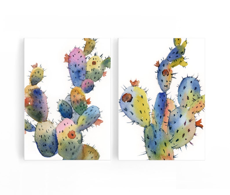Set of 2 Rainbow Cactus Prints Cactus Canvas Art Prints - Etsy