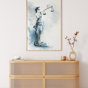 Lady Justice Art Print Blue Watercolor Painting Art Lawyer - Etsy