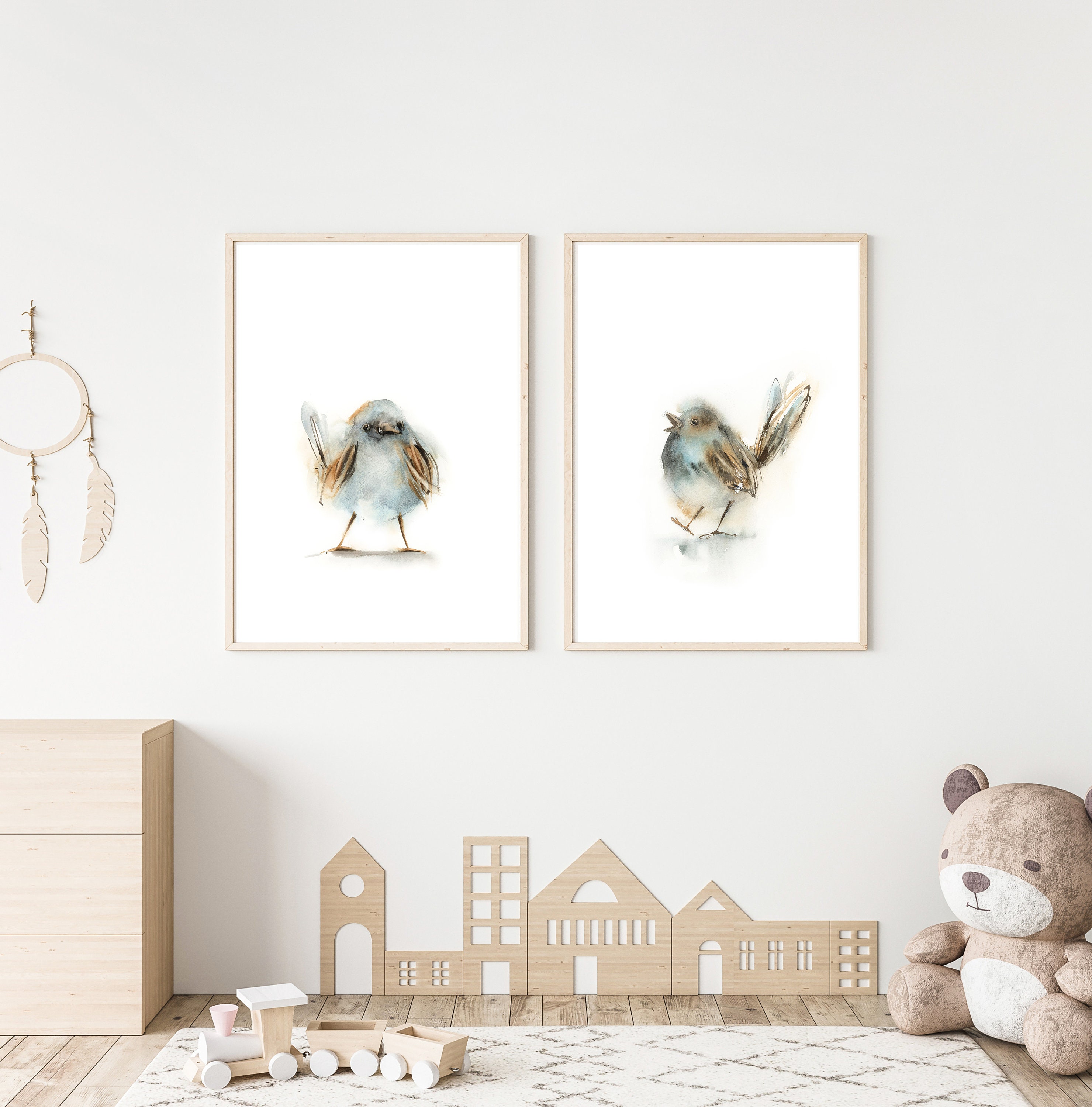 Little Birds Painting, Cute Birds Wall Art, Watercolor Bird Prints, Set ...