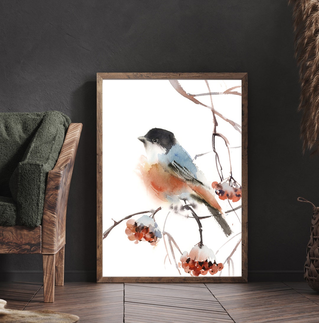 Bullfinch Bird Painting, Bird Fine Art Print, Bird Watercolor Print ...