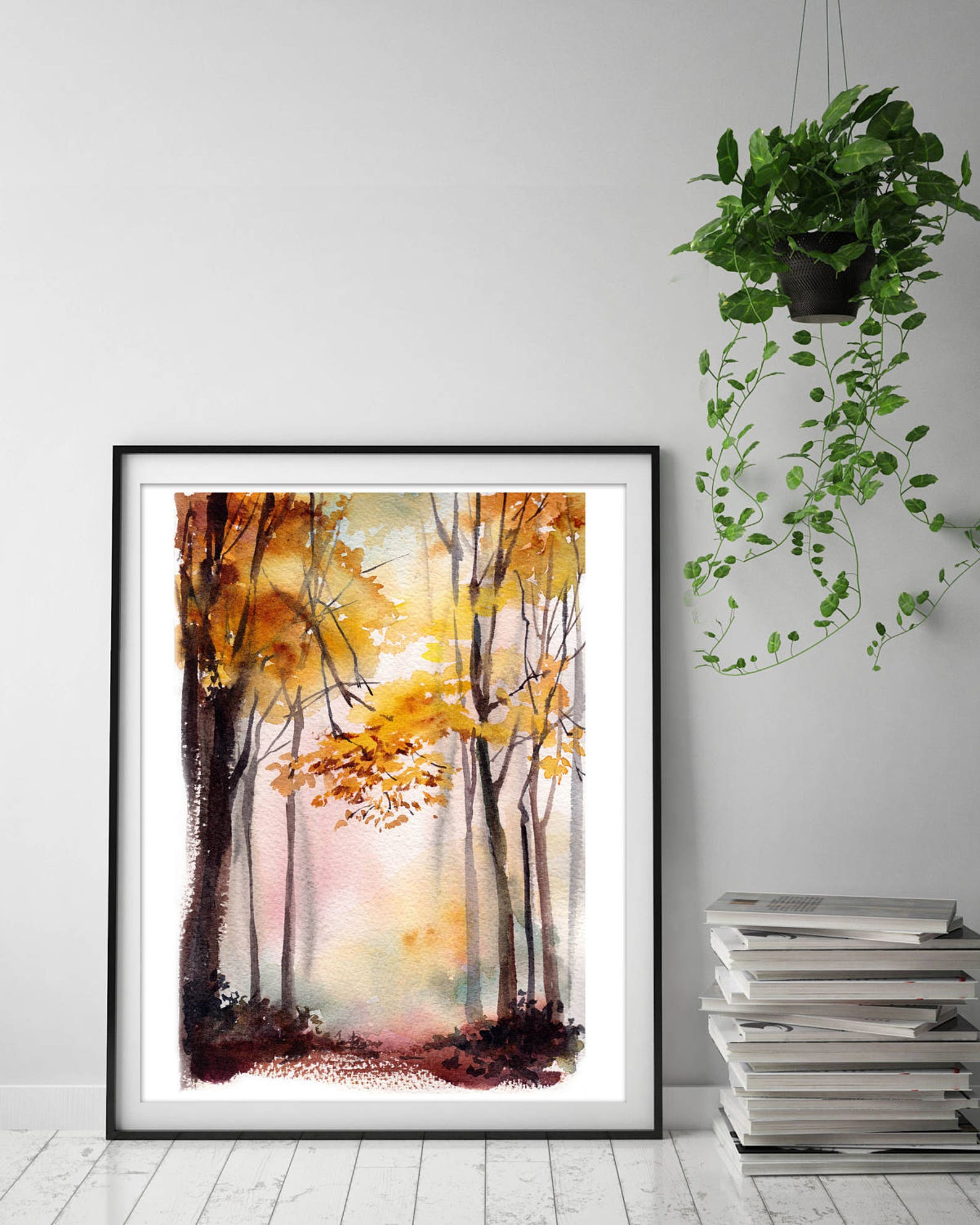 Autumn Landscape Print Watercolor Print Art Forest Painting | Etsy